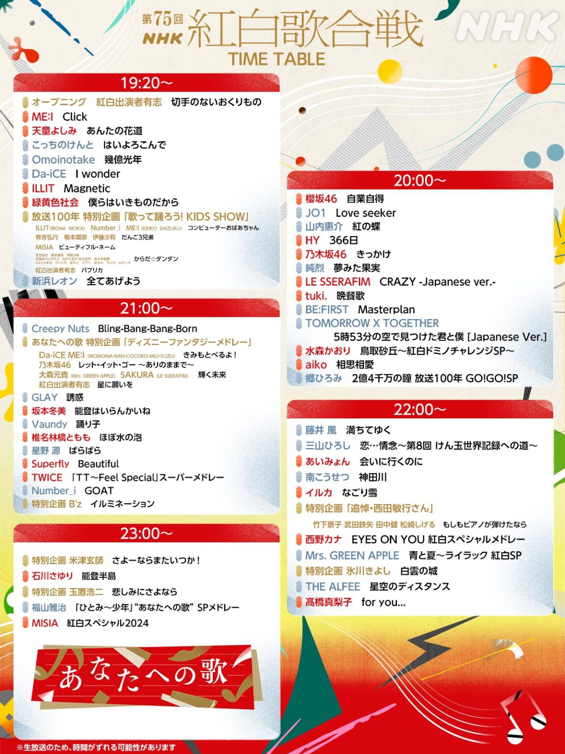 本番が楽しみ！櫻坂46出演「第75回 NHK紅白歌合戦」タイムテーブル解禁